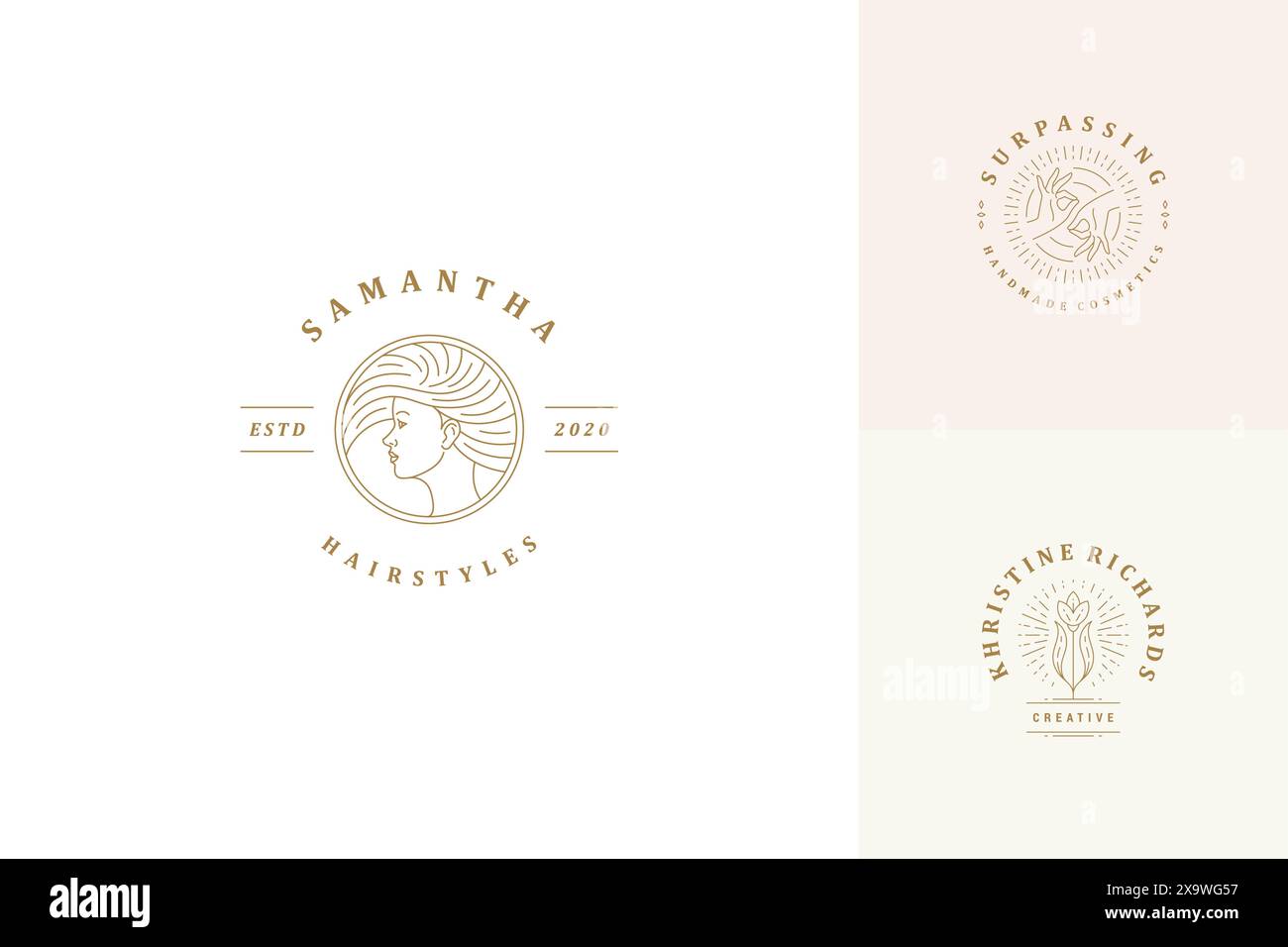 Vector line logos emblems design templates set - female face and ...