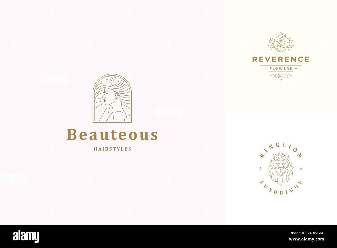 Vector line logos emblems design templates set - female face and lion ...