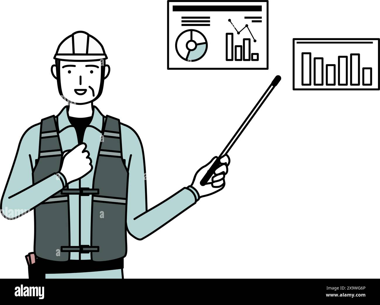 Senior male engineer in helmet and work wear analyzing a performance ...