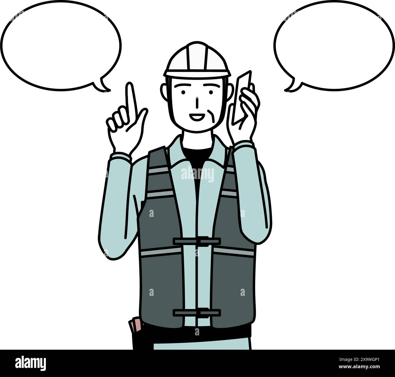 Senior male engineer in helmet and work wear pointing while on the ...