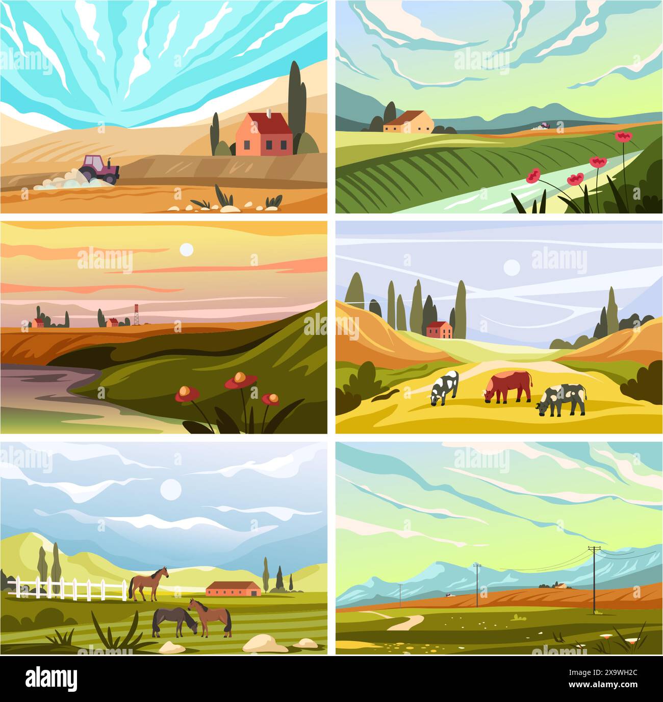 Scenic Rural Landscapes Collection vector Stock Vector Image & Art - Alamy