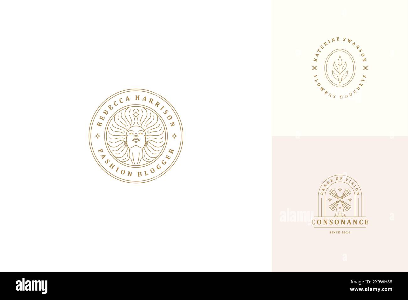 Vector line logos emblems design templates set - female face and ...