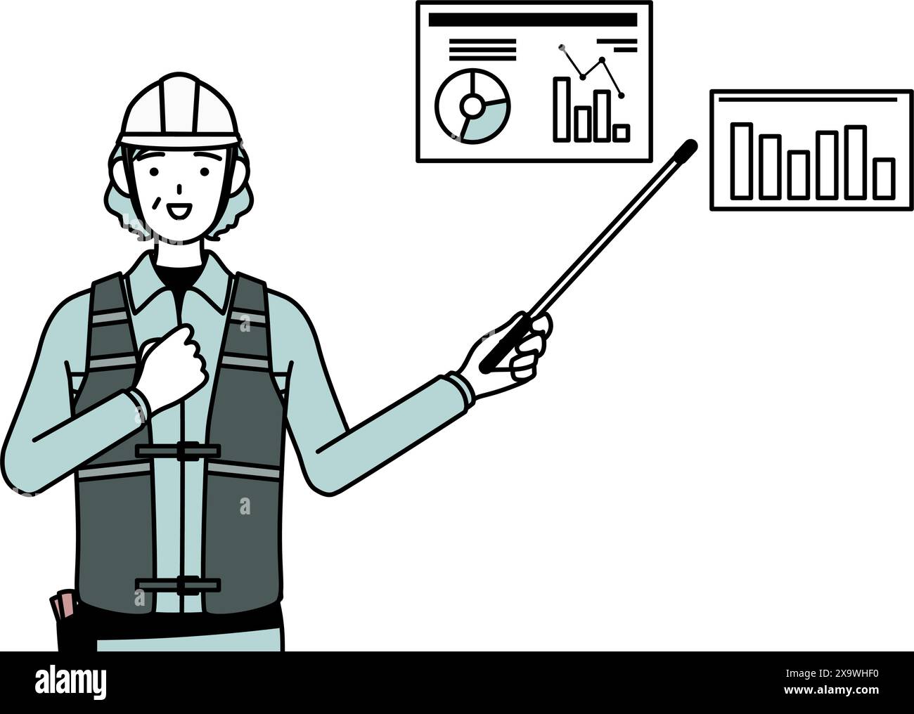 Senior female engineer in helmet and work wear analyzing a performance ...