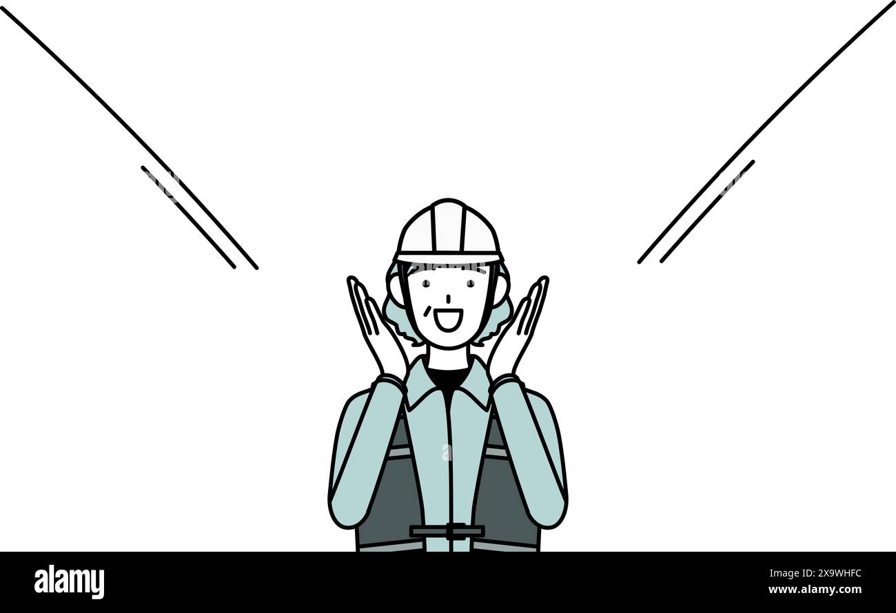 Senior female engineer in helmet and work wear calling out with her ...