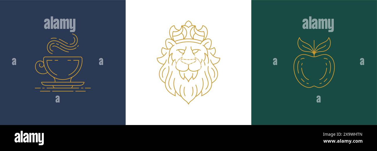 Vector line elegant decoration design elements set - lion head and ...