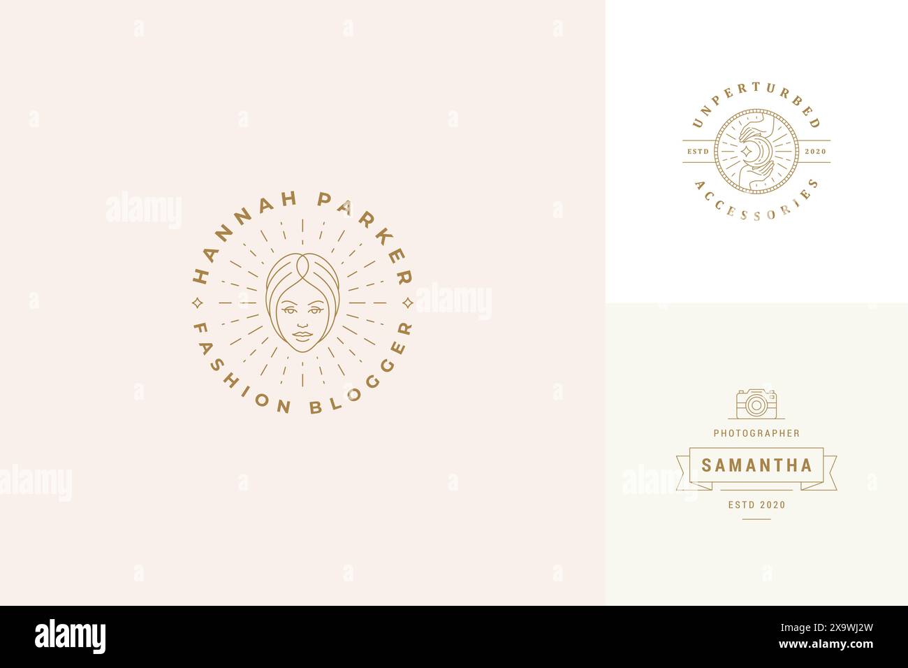 Vector line logos emblems design templates set - female face and ...