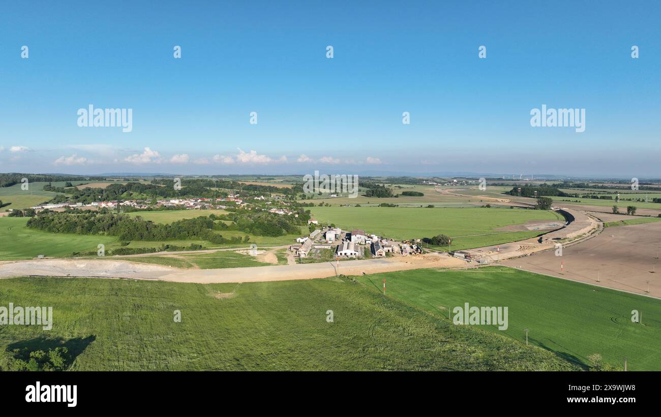 Drone aerial highway in construction Czech Prerov, destruction of ...