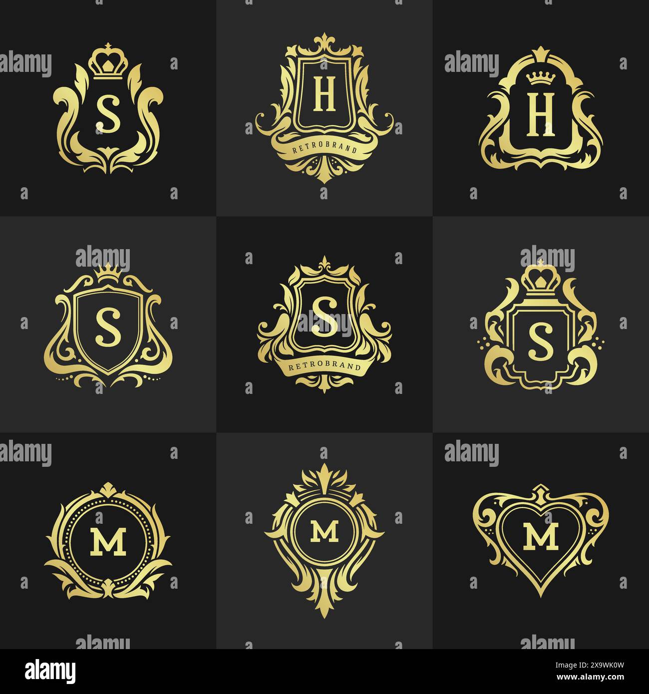 Luxury ornaments logos and monograms crest design templates set vector ...