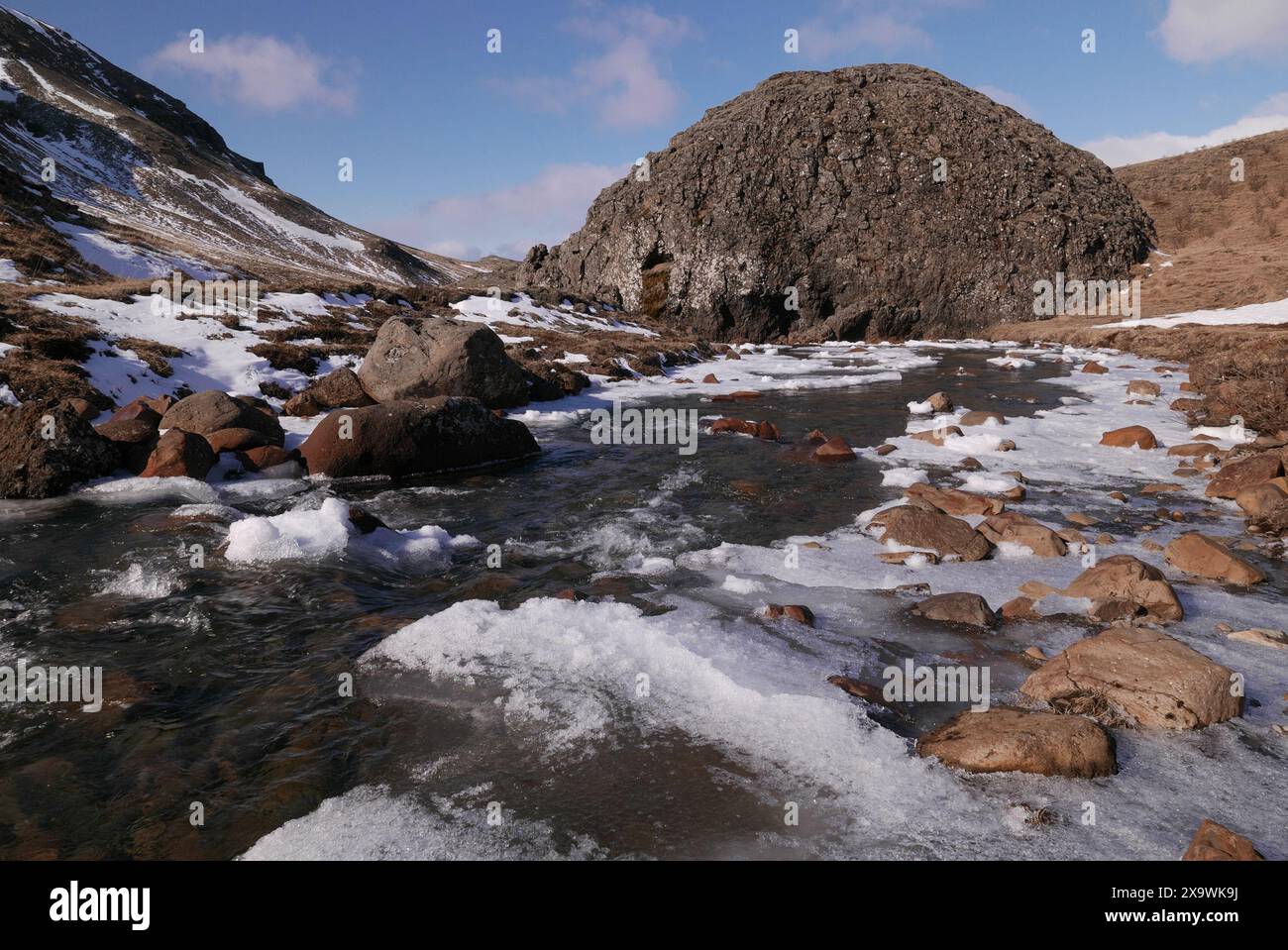 Partly frozen river. Early Spring. Iceland Stock Photo - Alamy