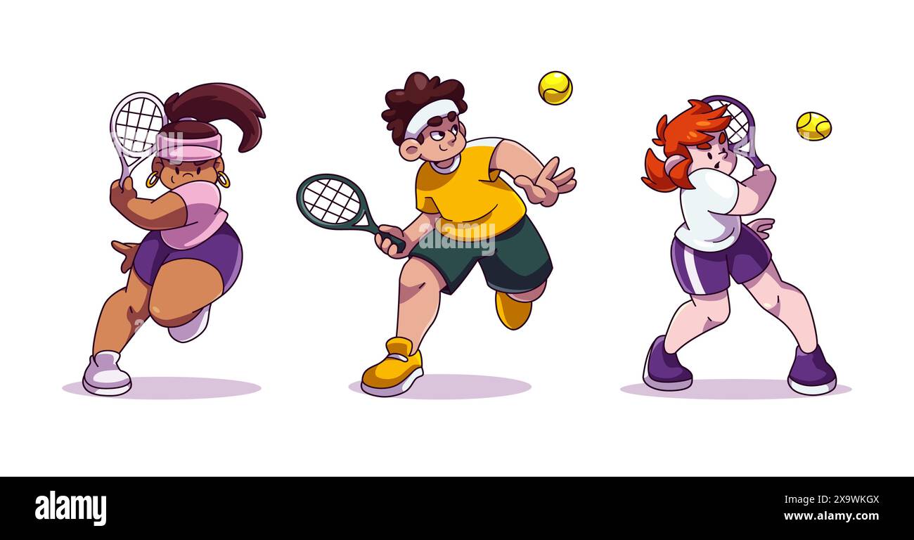Woman and man character tennis sport player vector. Female person serve ...