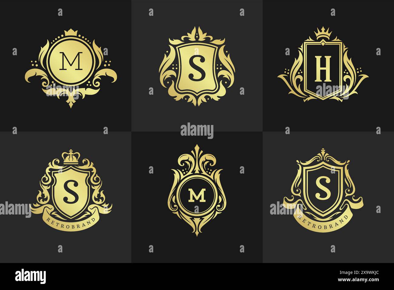 Luxury ornaments logos and monograms crest design templates set vector ...