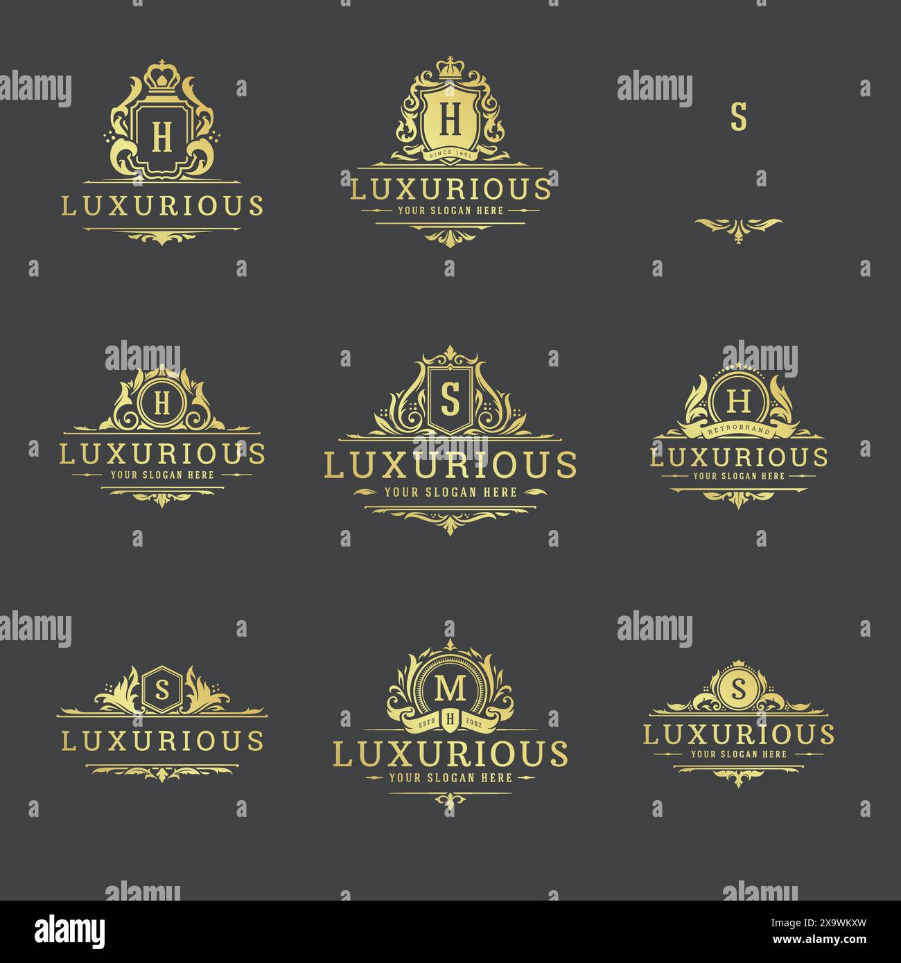 Luxury logos and monograms crest design templates set vector ...