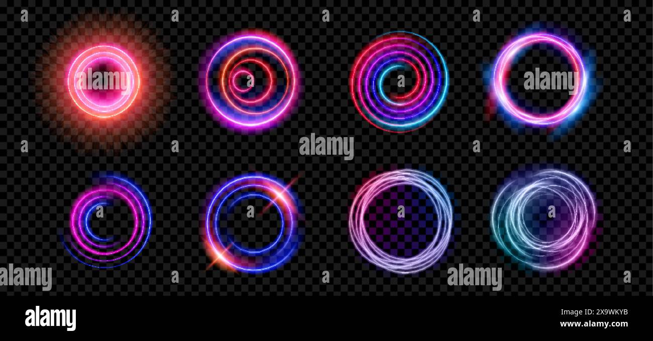 Neon light circle halo with overlay effect on transparent background ...