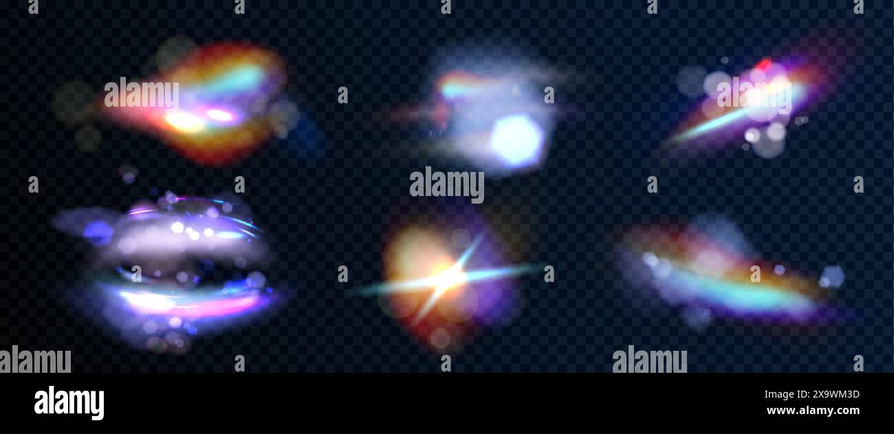 Iridescent diamond flare light with overlay effect on transparent bg ...