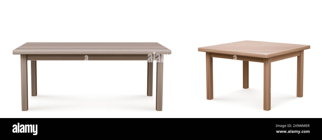 Wooden tables set isolated on white background. Vector realistic ...