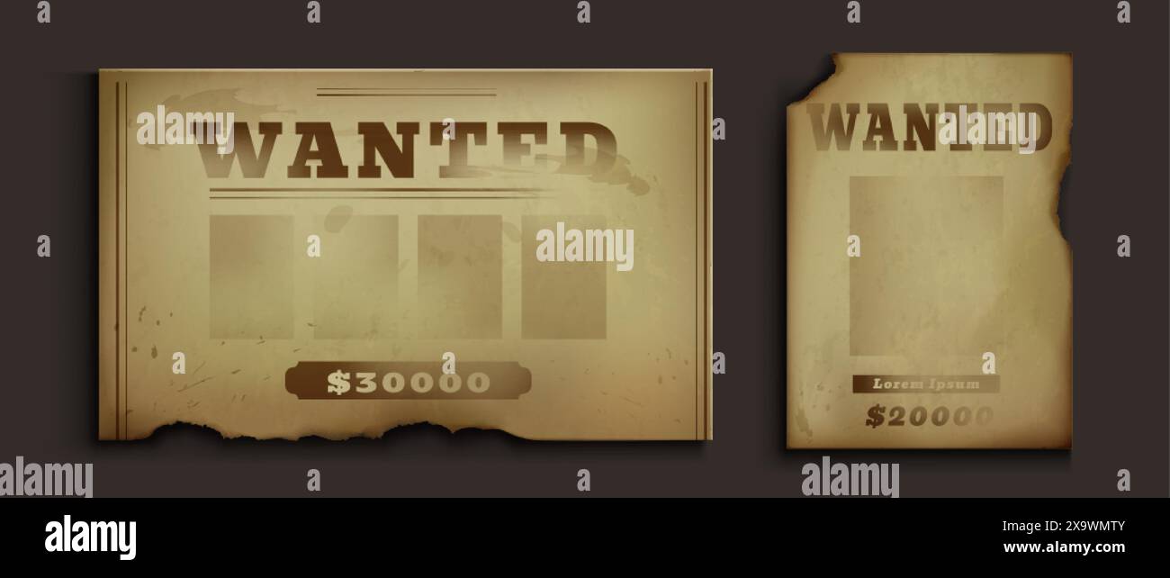 Old western poster with wanted sign, reward and empty frame. Realistic ...
