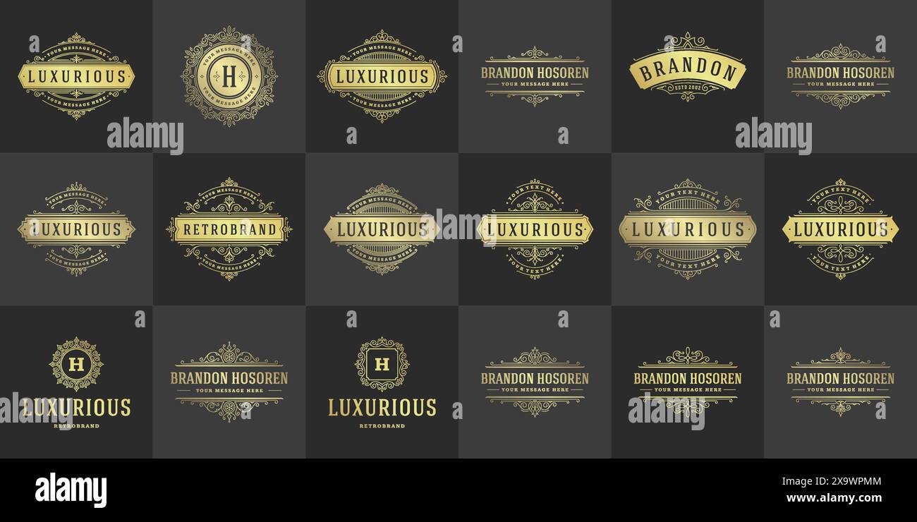 Vintage logos and monograms set elegant flourishes line art graceful ...