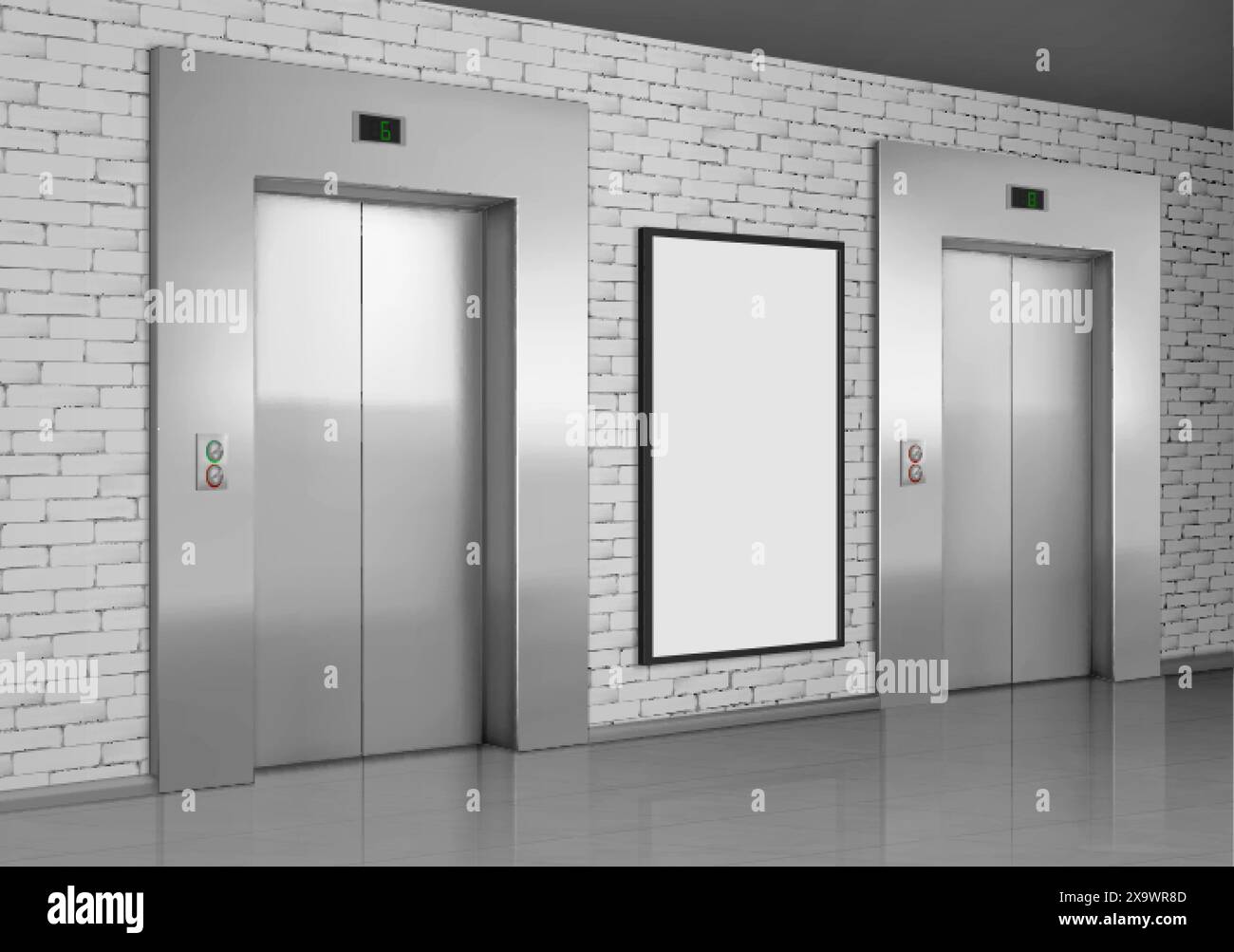Hotel elevator mockup. Lift and tv led screen in lobby. 3d building ...