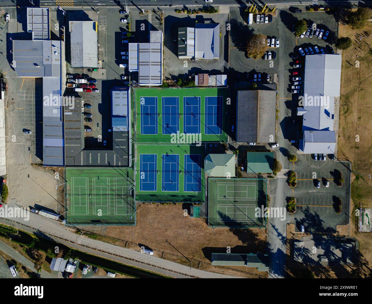 Aerial view of urban sports complex with tennis courts Stock Photo - Alamy