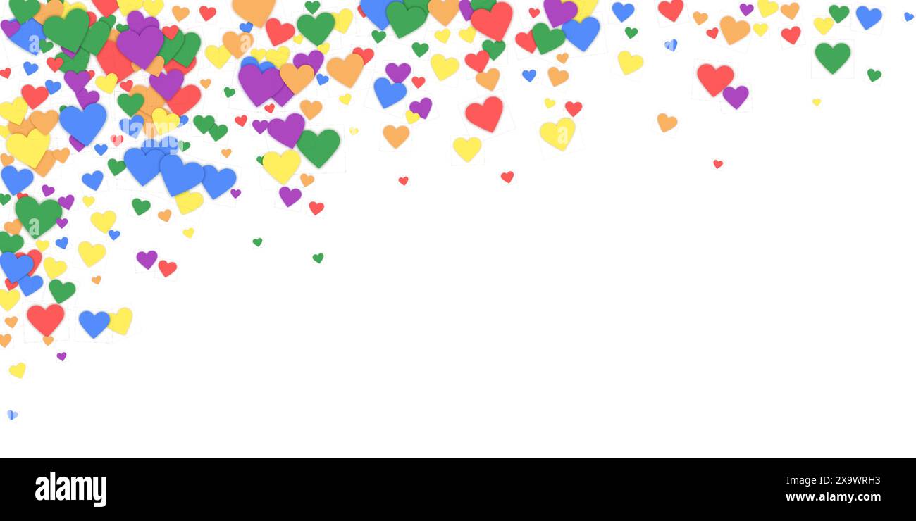 Falling hearts valentine card template. Rainbow colored scattered ...