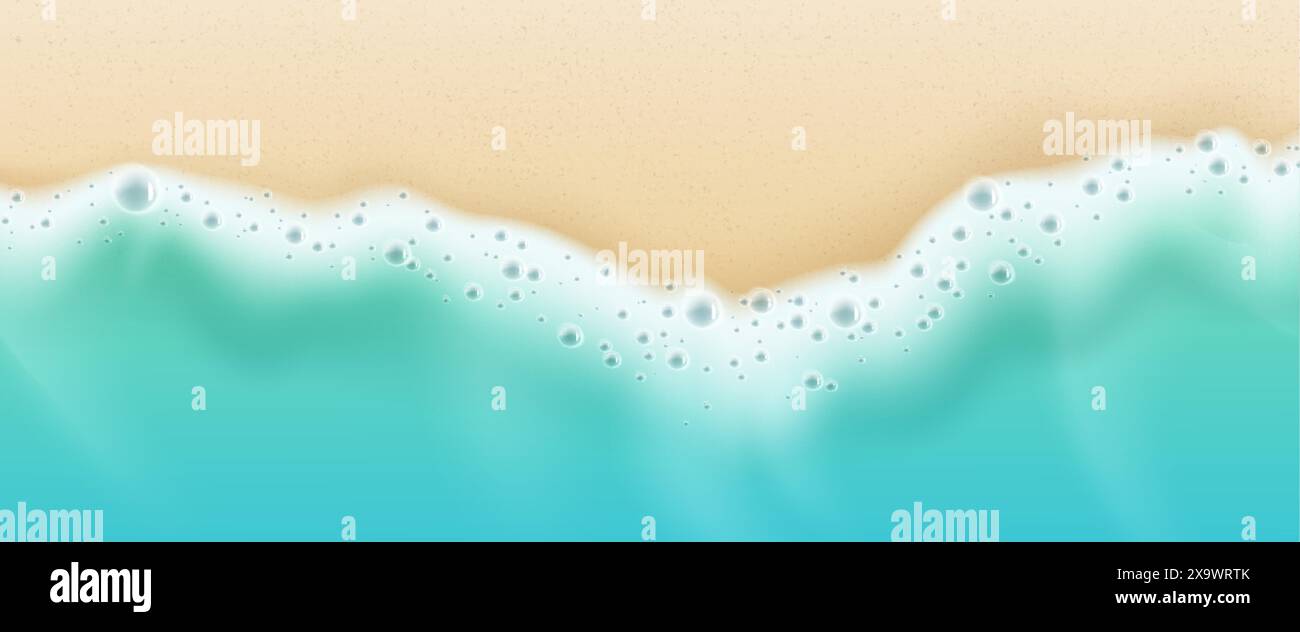 Foamy sea wave on sandy beach top view. Vector realistic illustration ...