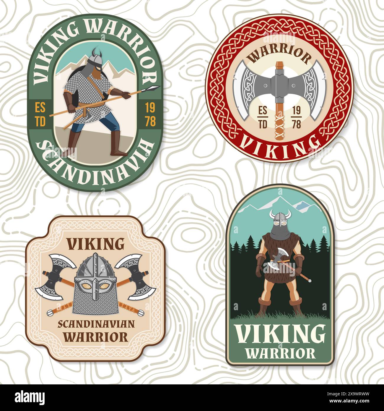 Set of viking warrior logos, badges, stickers. Vector illustration. For ...