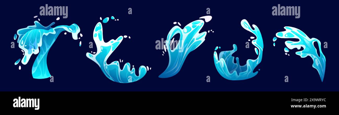Cartoon water splash. Vector illustration set of sea wave for surf with ...