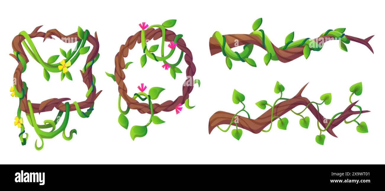 Liana vine frames and borders for game ui design. Cartoon vector ...