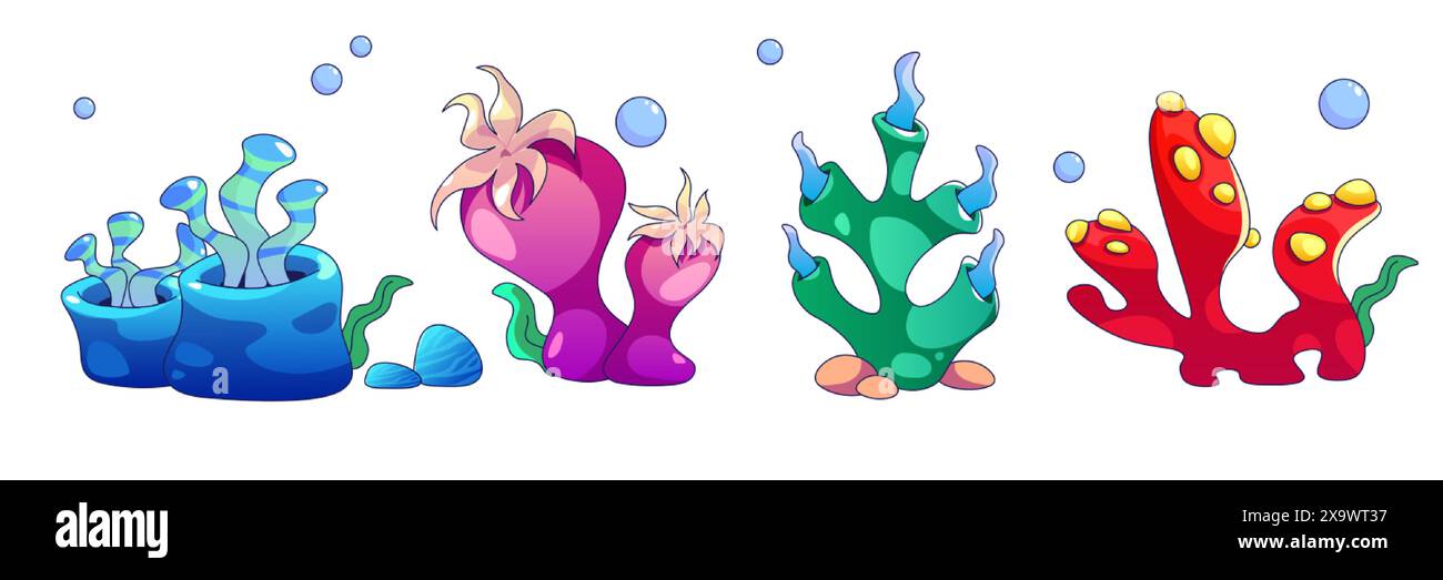 Seaweeds set isolated on white background. Vector cartoon illustration ...