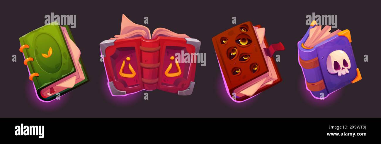 Magic wizard or witch book. Cartoon vector illustration set of closed ...