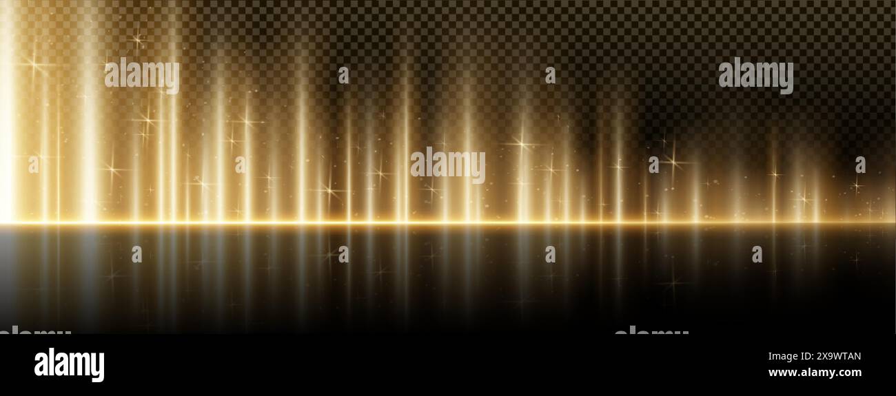 Vertical gold flare moving bottom to top with reflections on dark ...