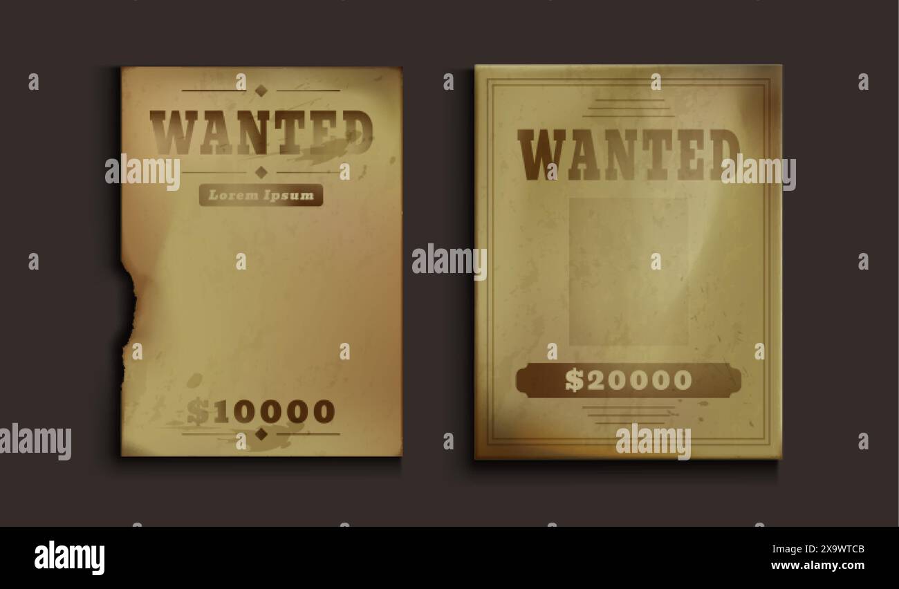 Wild west wanted posters set isolated on black background. Vector ...