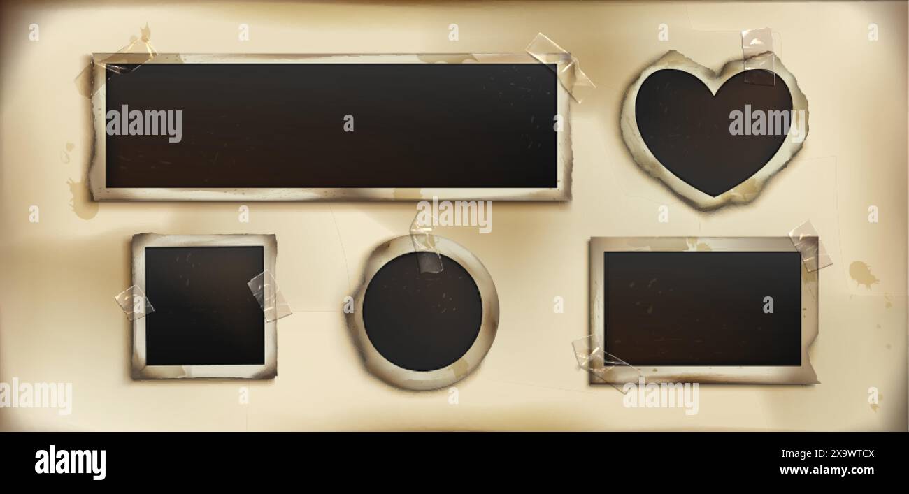 Vintage photos on yellow album page background. Vector realistic ...
