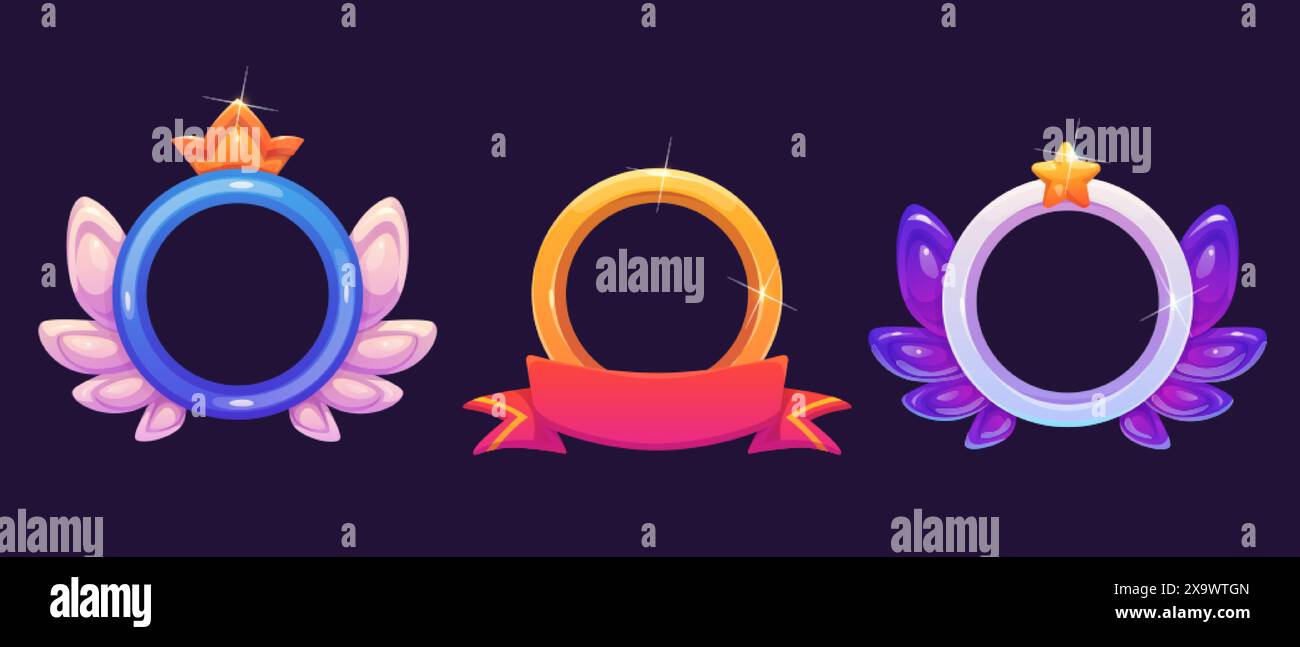 Circle badge frame for game ui avatar design with wings, golden crown ...
