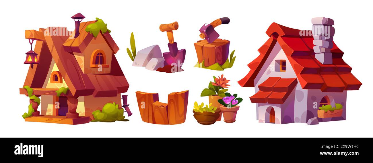 Forest village house for cartoon fairytale vector. Wood cottage with ...