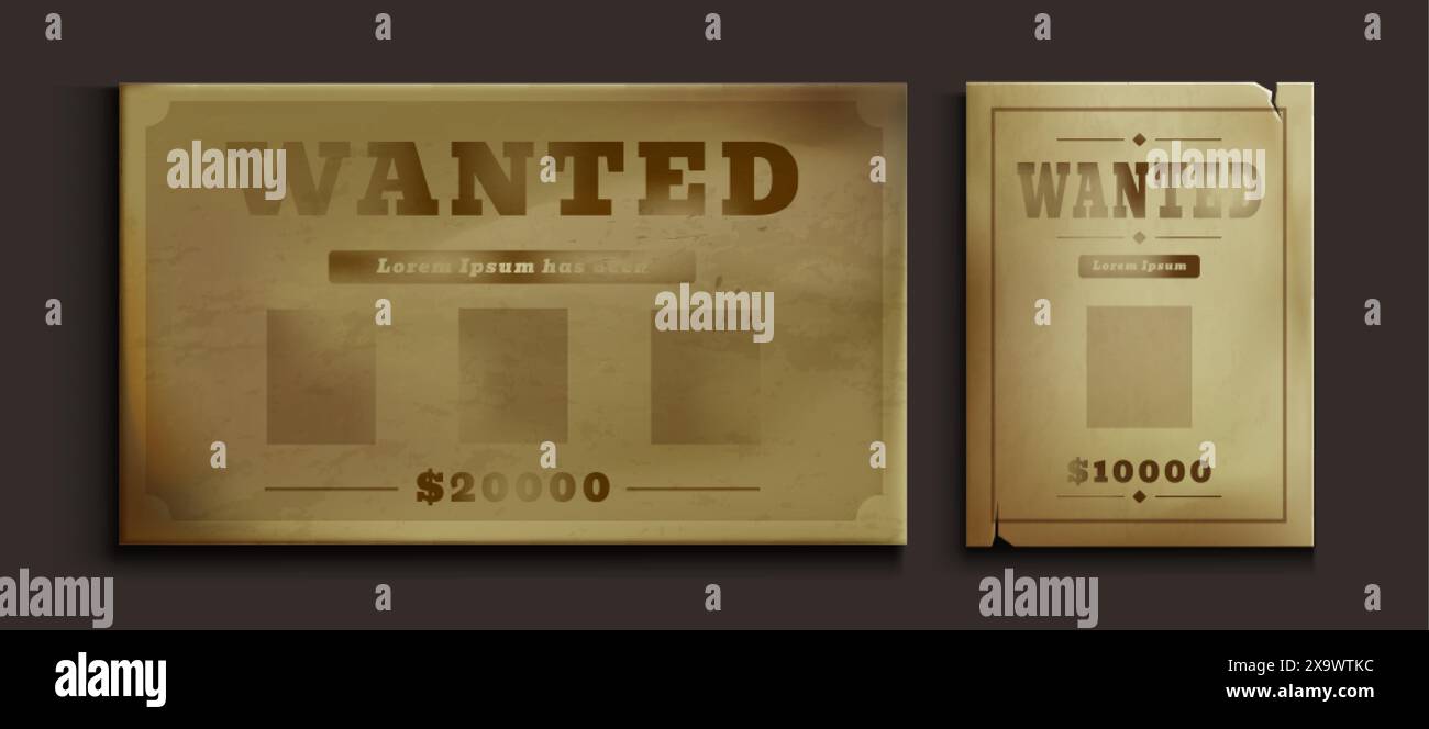 Old western poster with wanted sign, reward and empty frame. Realistic ...