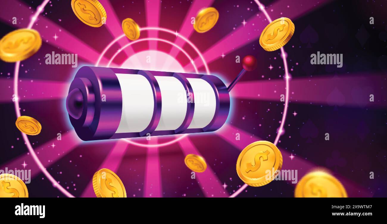 3d casino slot machine purple game background. Lucky blank gambling ...