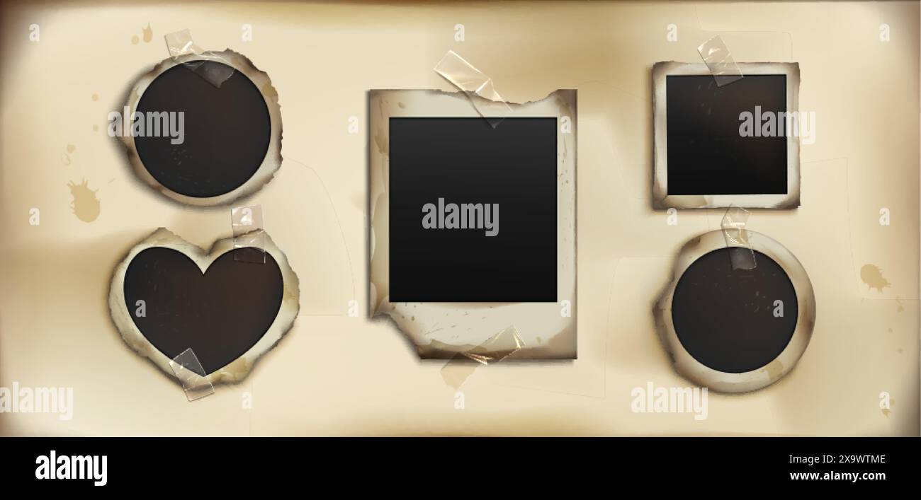 Old photo frame with adhesive tape on vintage brown background. Album ...