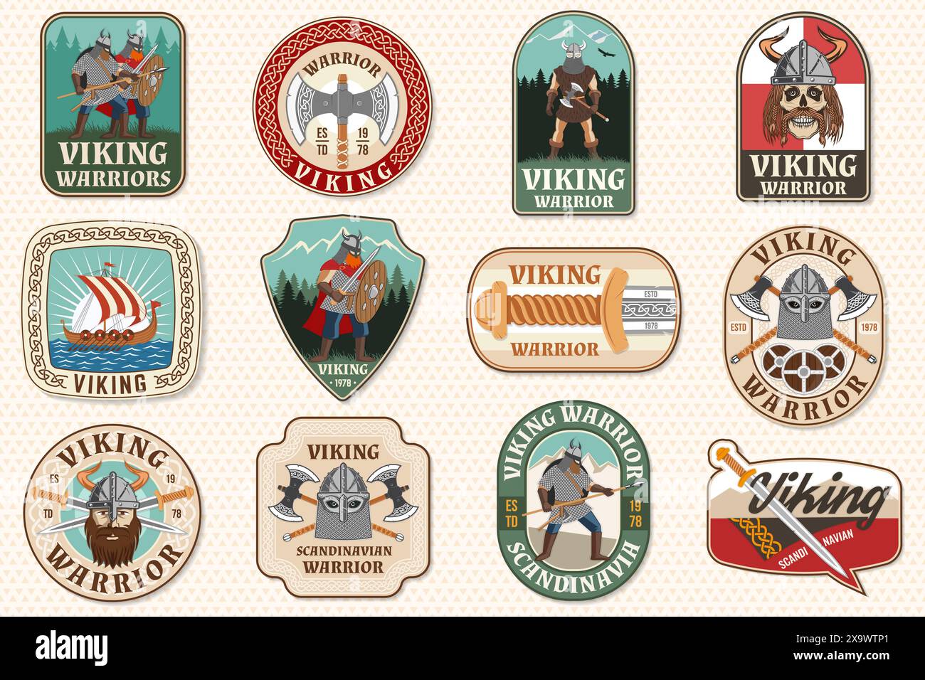 Set of viking warrior logos, badges, stickers. Vector illustration. For ...