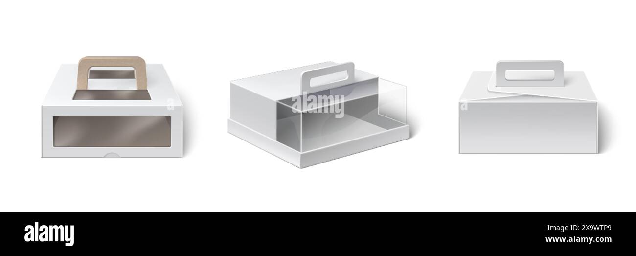 White carton box with plastic windows and handle. Realistic 3d vector ...