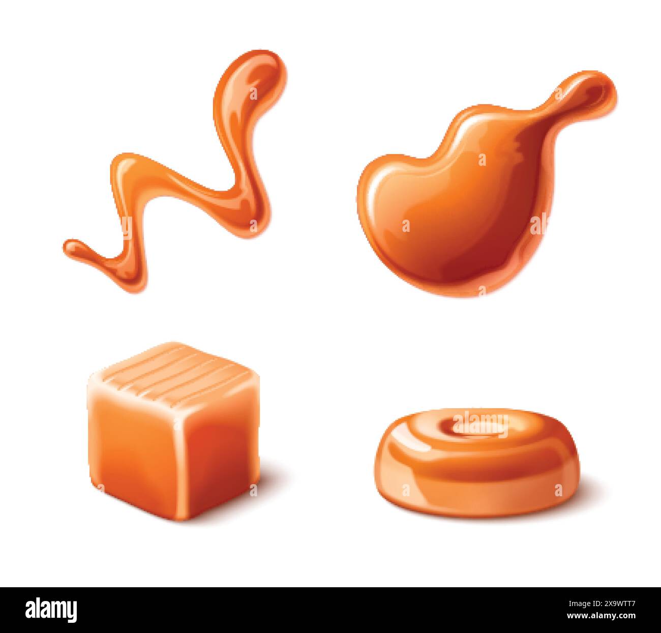 Milk toffee caramel splash and candy. Realistic 3d vector illustration ...