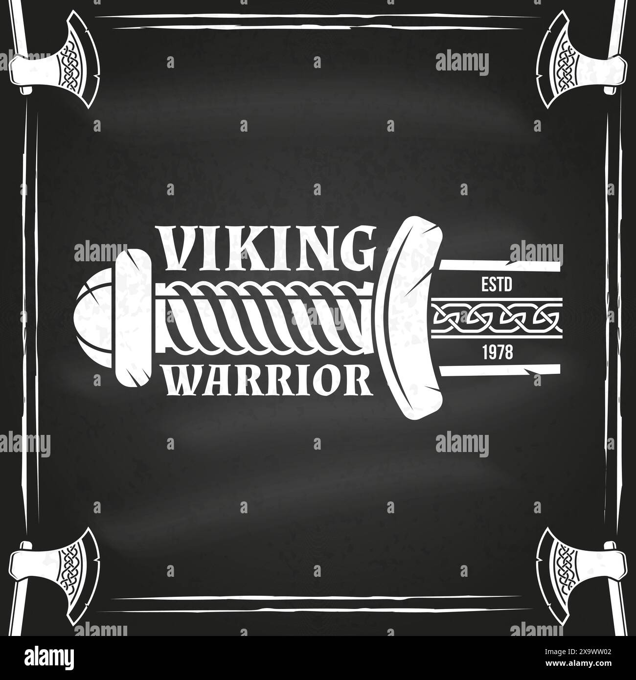 Viking warrior logo, badge, sticker on the chalkboard. Vector ...