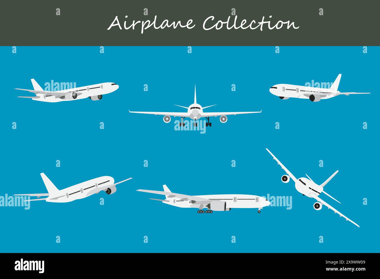 airplane collection. airplane in different poses. Vector illustration ...