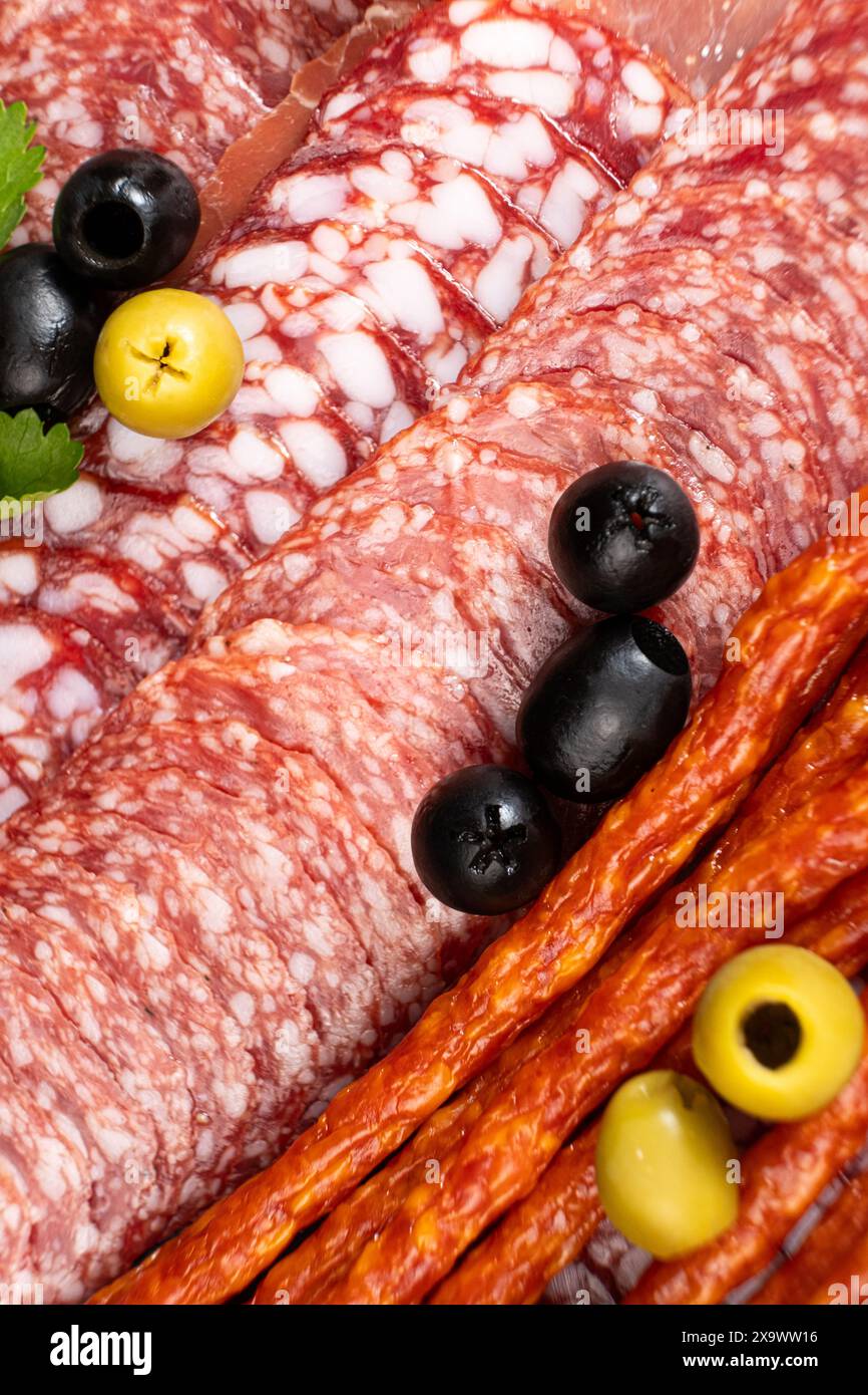 Meat platter - sausages, salami and other types of meat delicacies with ...