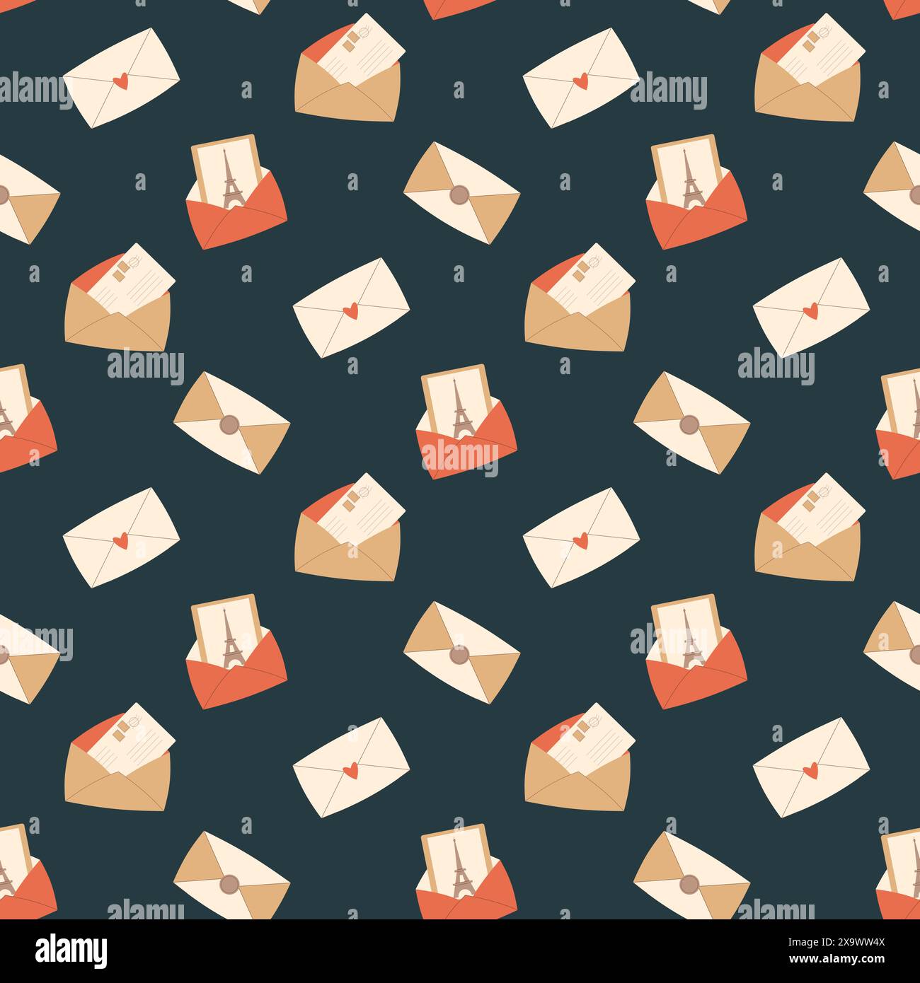 Greeting card in post envelope from France seamless pattern. Eiffel ...