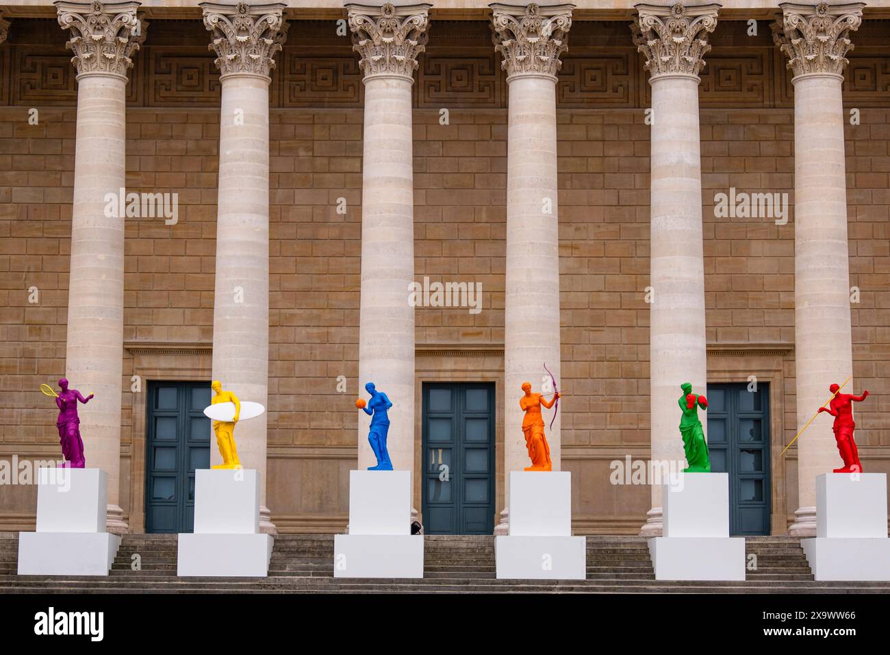 Paris, France. 3rd June, 2024. Statues with sports equipment stand in ...
