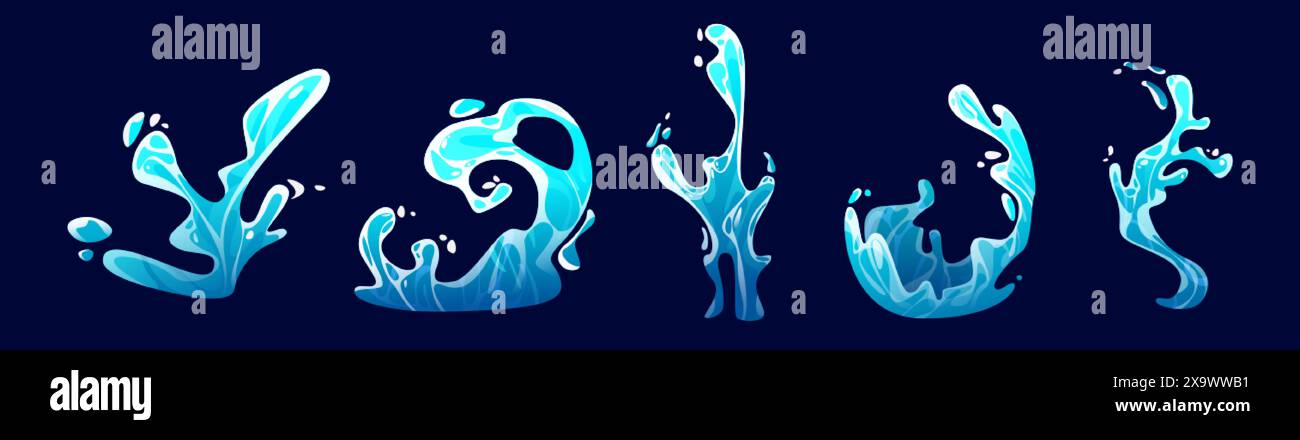 Cartoon water splash. Vector illustration set of sea wave for surf with ...