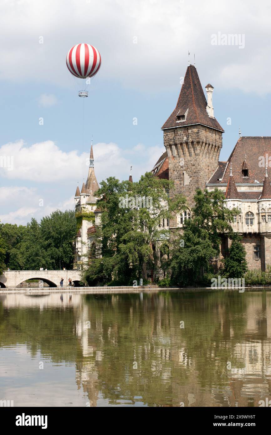 The view of Vajdahunyad Castle in Budapest City Park (Városliget). The ...