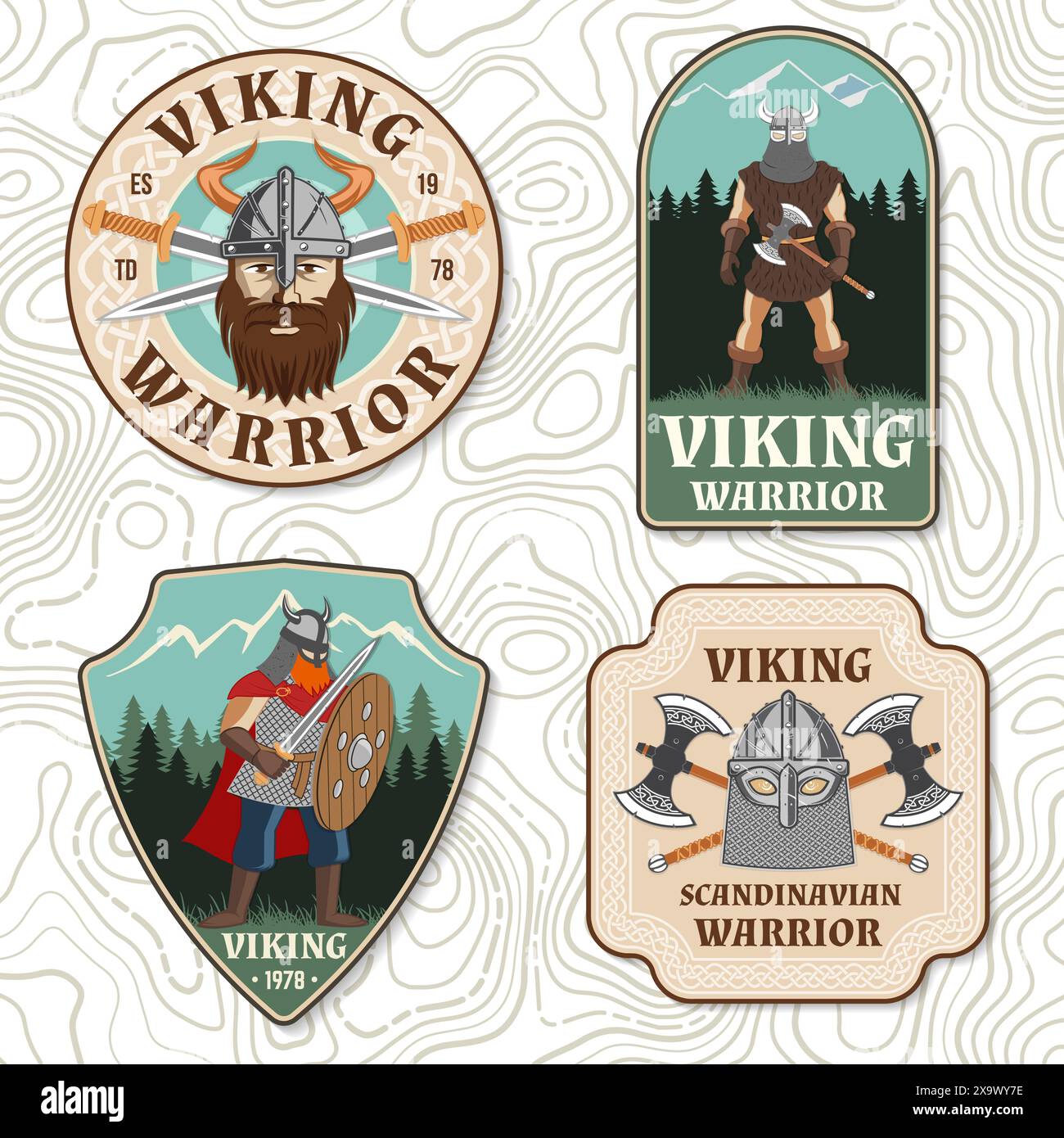 Set of viking warrior logos, badges, stickers. Vector illustration. For ...
