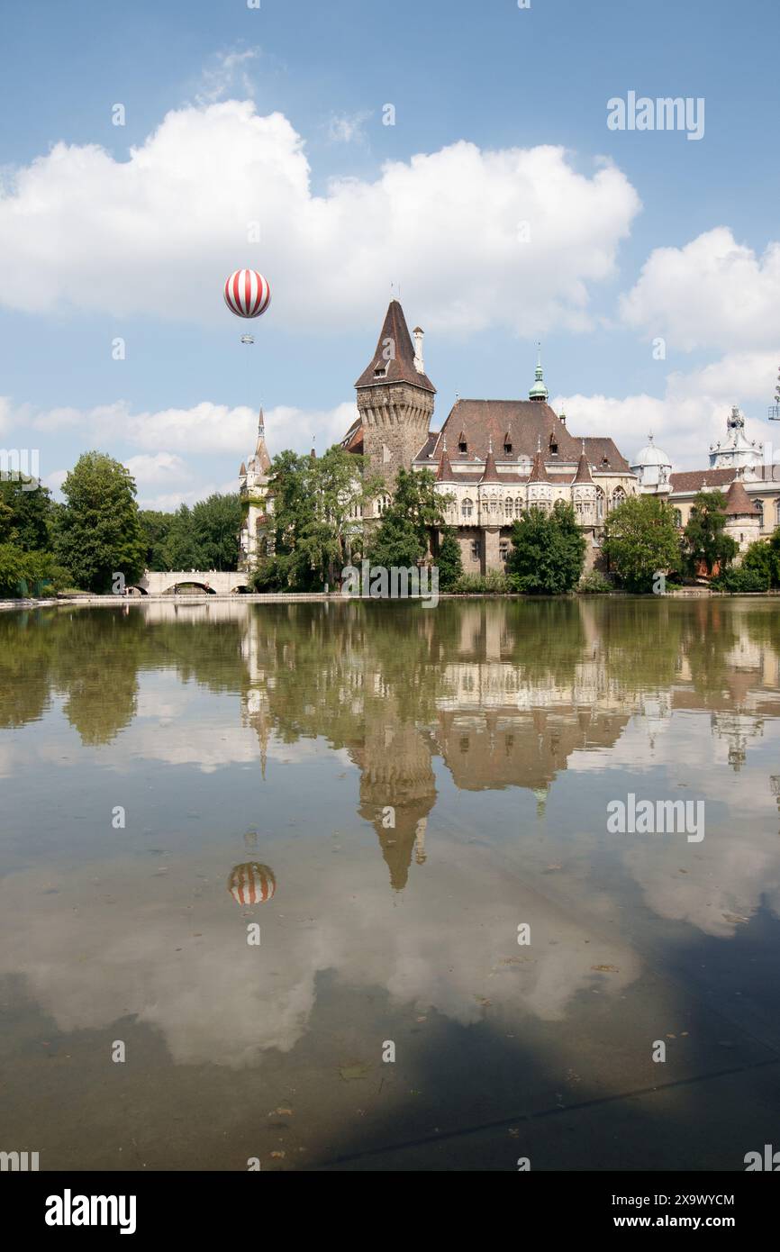 The view of Vajdahunyad Castle in Budapest City Park (Városliget). The ...